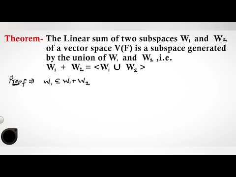 Theorem || Linear algebra || Linear sum of two Subspaces - YouTube