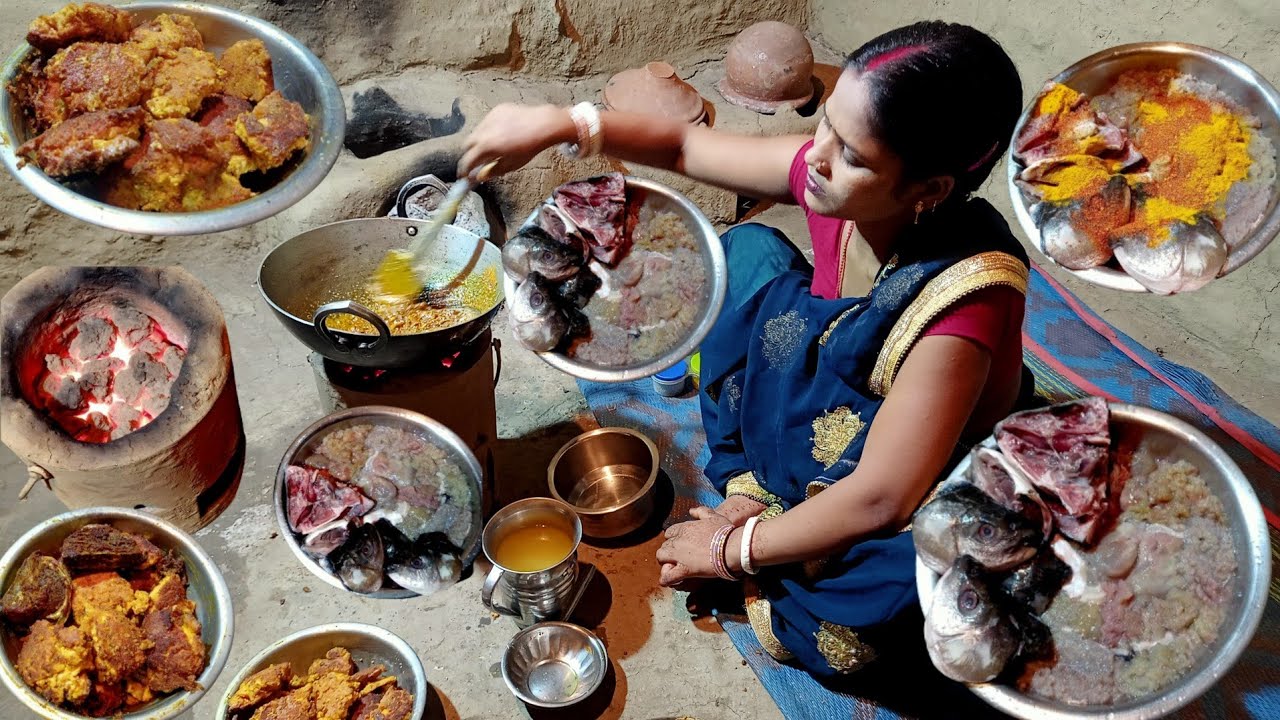 रहू मछली अंडा करी और फिश हेड करी | Mix fish curry recipe | Reho fish ...