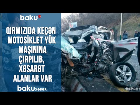 Qırmızıda keçən motosiklet yük maşınına çırpılıb, xəsarət alanlar var
