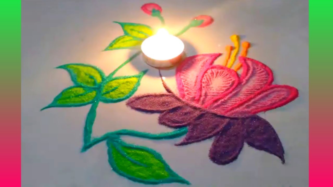Beautiful Lotus Flower Rangoli | Easy Flower Rangoli Design | Kamal ...