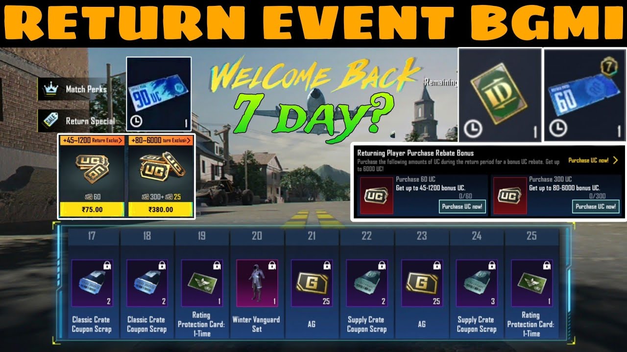 Return & Welcome Back Event 🔥 Extra Free Uc 🤑 How To Get Return Event ...