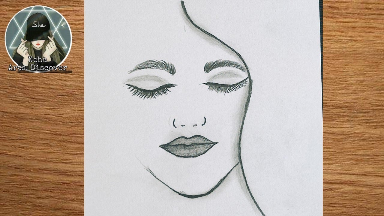 How to draw a beautiful girl with closed eyes | Easy drawing for girls ...