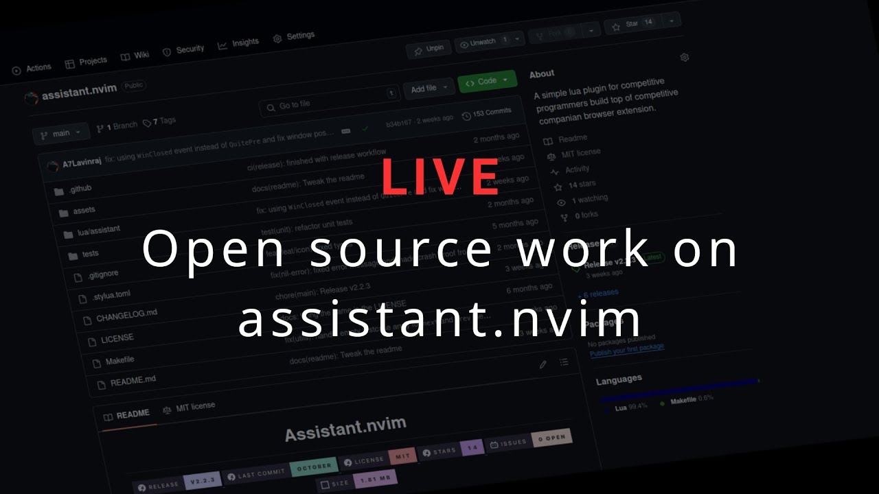Open source work on assistant.nvim | Neovim plugin - YouTube