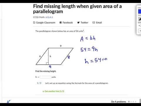 khan 6th Find missing length when given area of a parallelogram - YouTube
