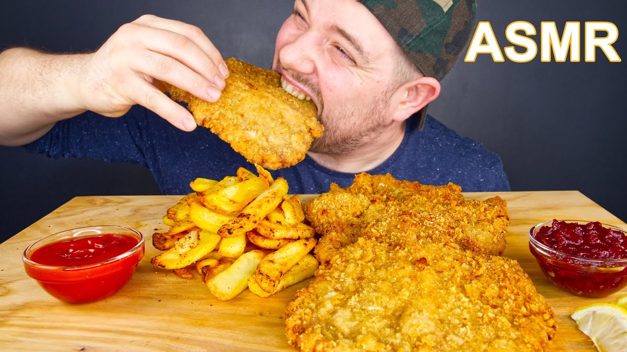 ASMR SCHNITZEL & GARLIC FRIES MUKBANG | DAVE KAY ASMR - YouTube