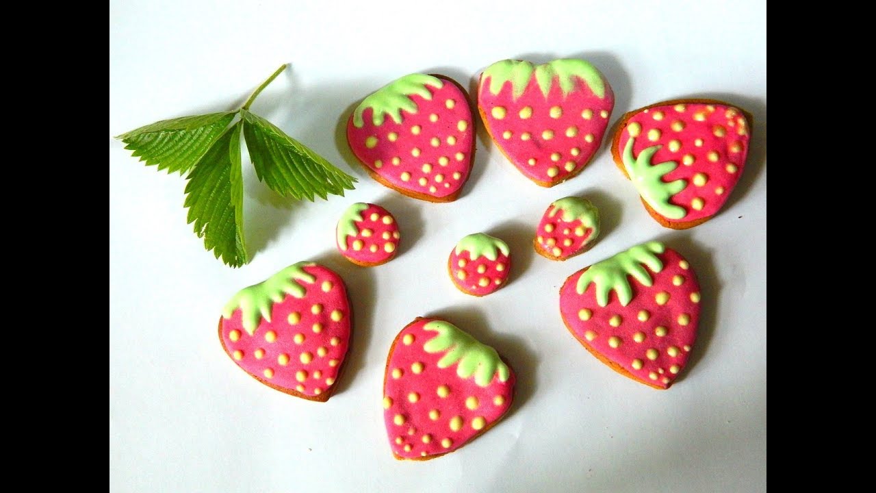🍓 How to decorating gingerbread strawberries / Как раскрасить пряники ...