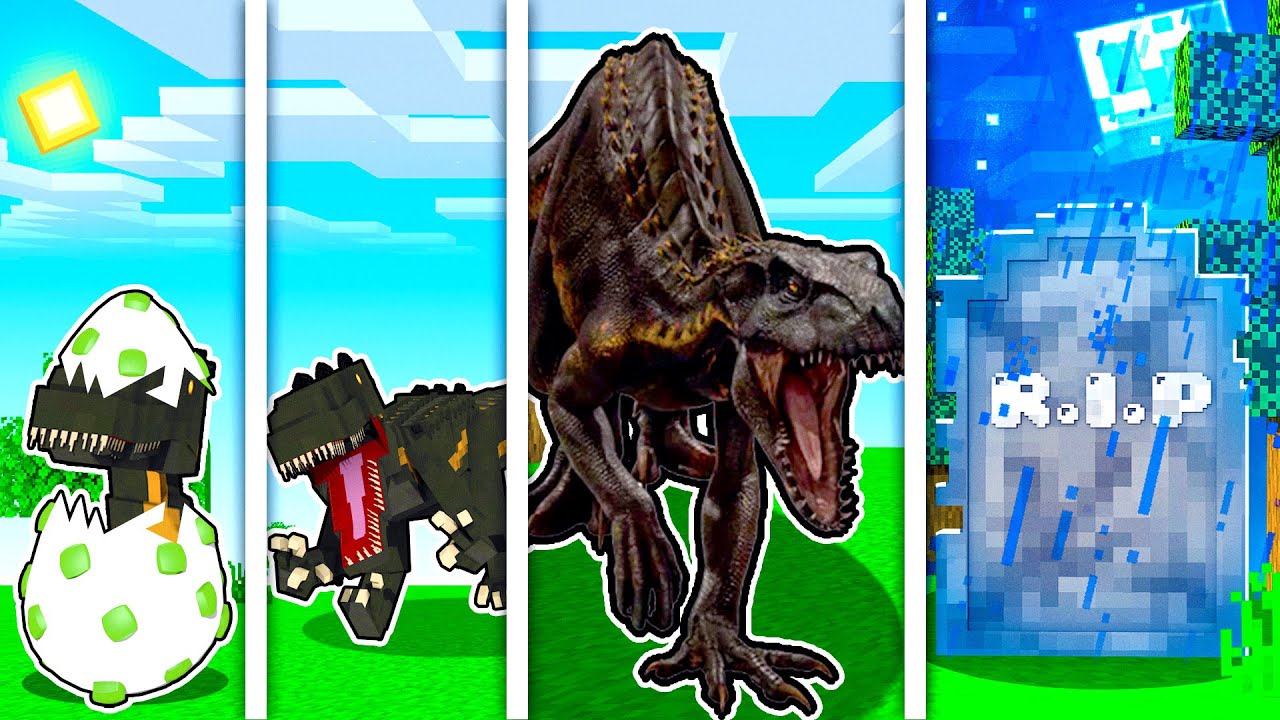 CICLO de VIDA de um DINOSSAURO INDORAPTOR no Minecraft - YouTube