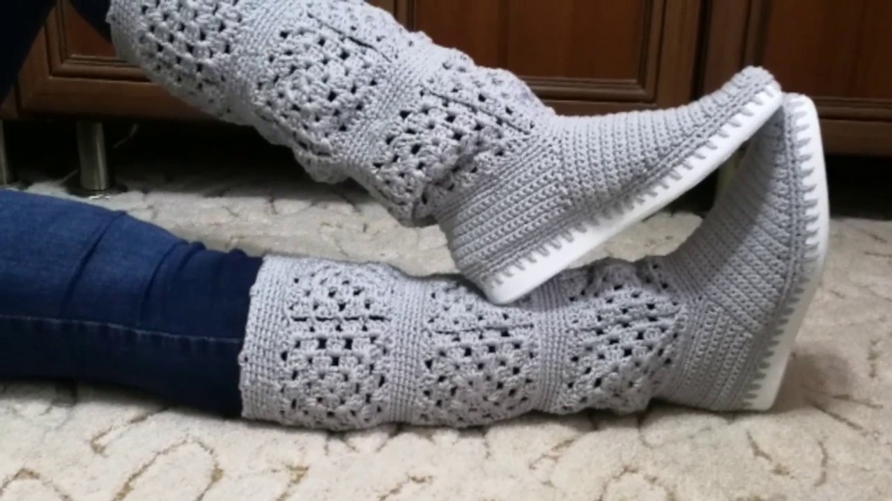 Cizme lungi crosetate partea 2 - YouTube