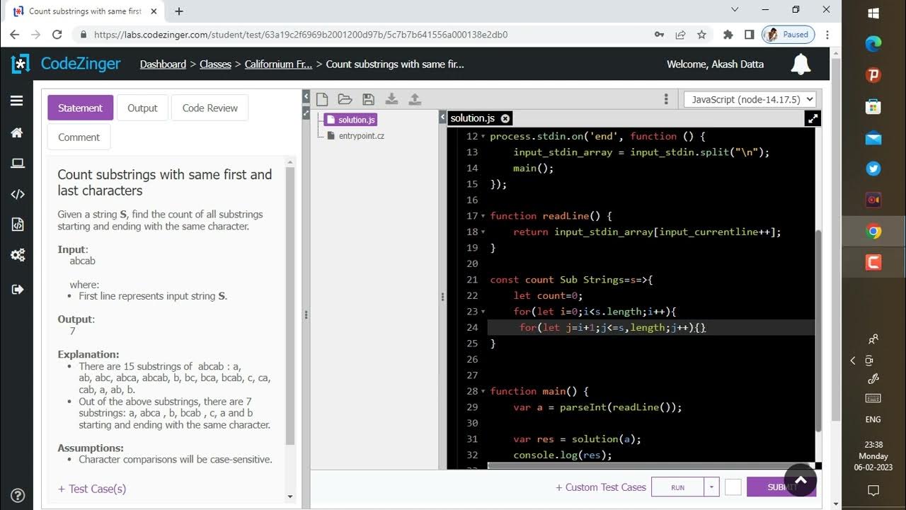 Count substrings with same first and last characters - YouTube