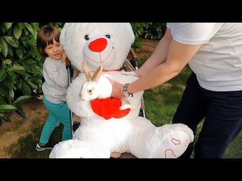 Tavşan ve kocaman tombul ayı Fatih Selimin bebek arabasında gezintiye çıktı,Bahçede bebek gibi gezdi