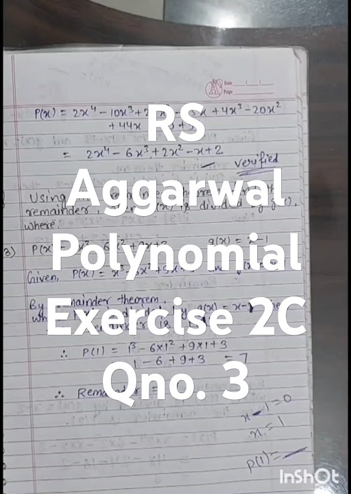 RS Aggarwal Polynomial Exercise 2C Qno. 3 - YouTube