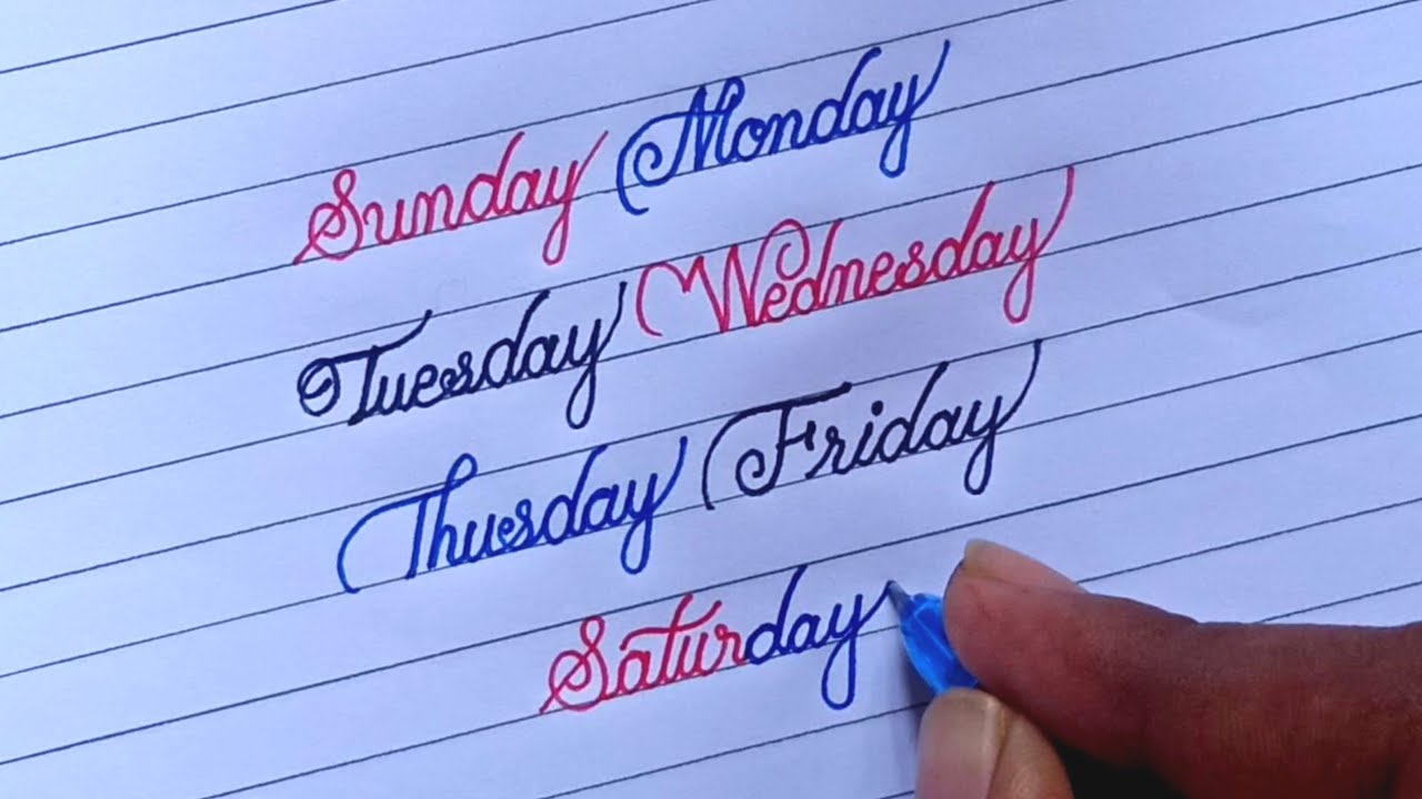 cursive writing days of the week with spelling | Sunday Monday cursive ...