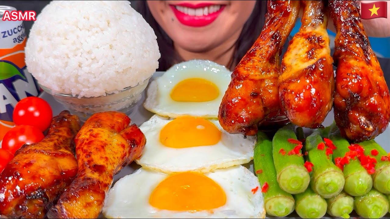 ASMR BBQ CHICKEN, OKRA, EGGS, TOMATO, RICE MUKBANG MASSIVE Eating ...