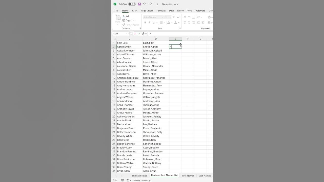 Separate first and last name in name list-Excel - YouTube