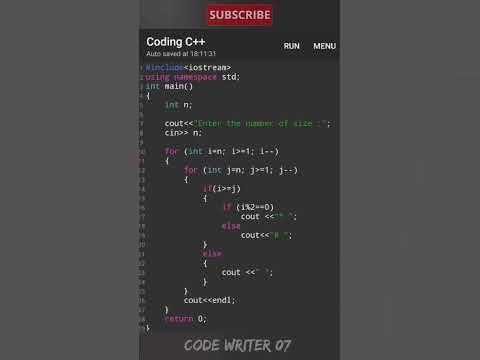 Best C++ pattern program tutorial video || 💯🧠 #codewriter07 #coding #youtubeshorts #programming ...