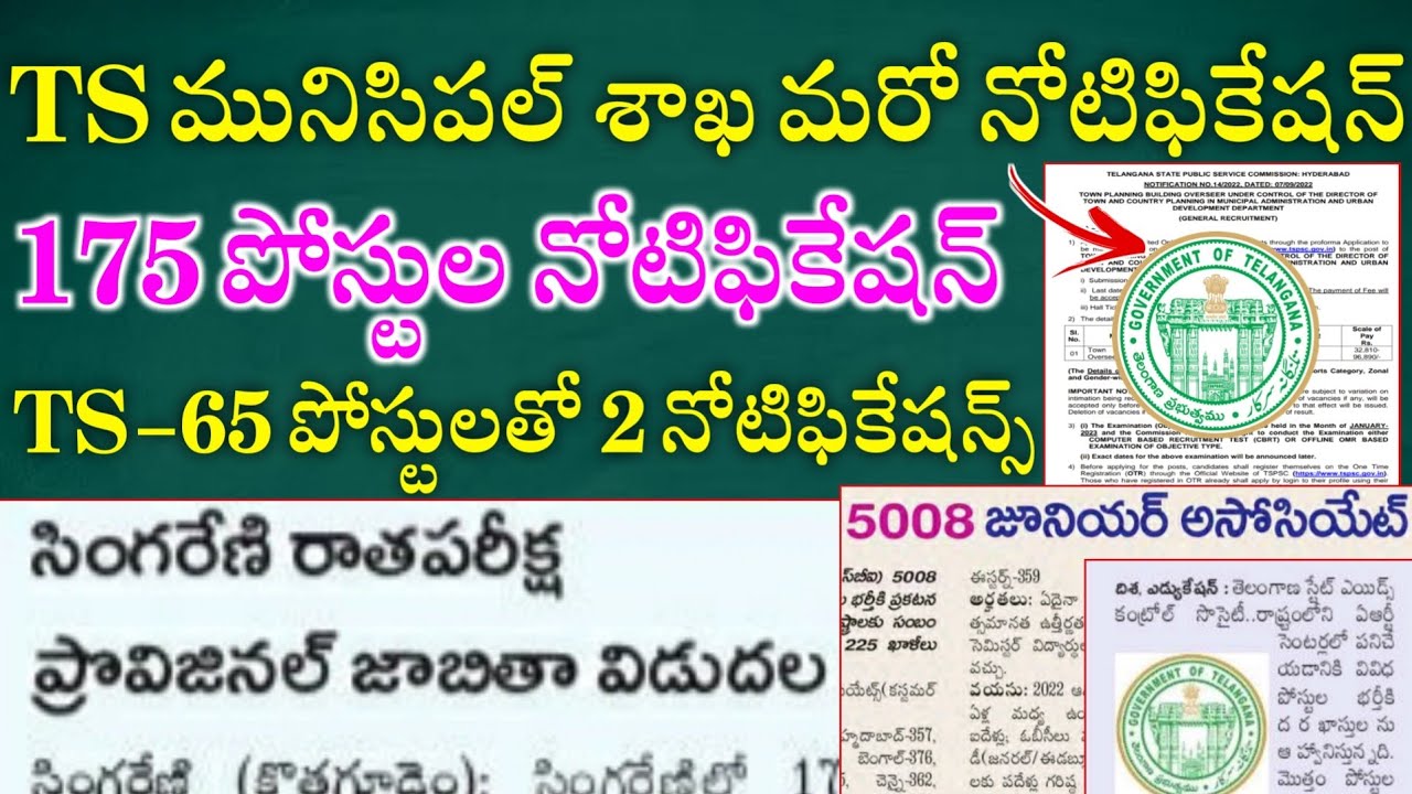 TS మున్సిపల్ శాఖలో 175 పోస్టుల నోటిఫికేషన్ |Tspsc TPBO Notification 2022|Tspsc Upcoming ...