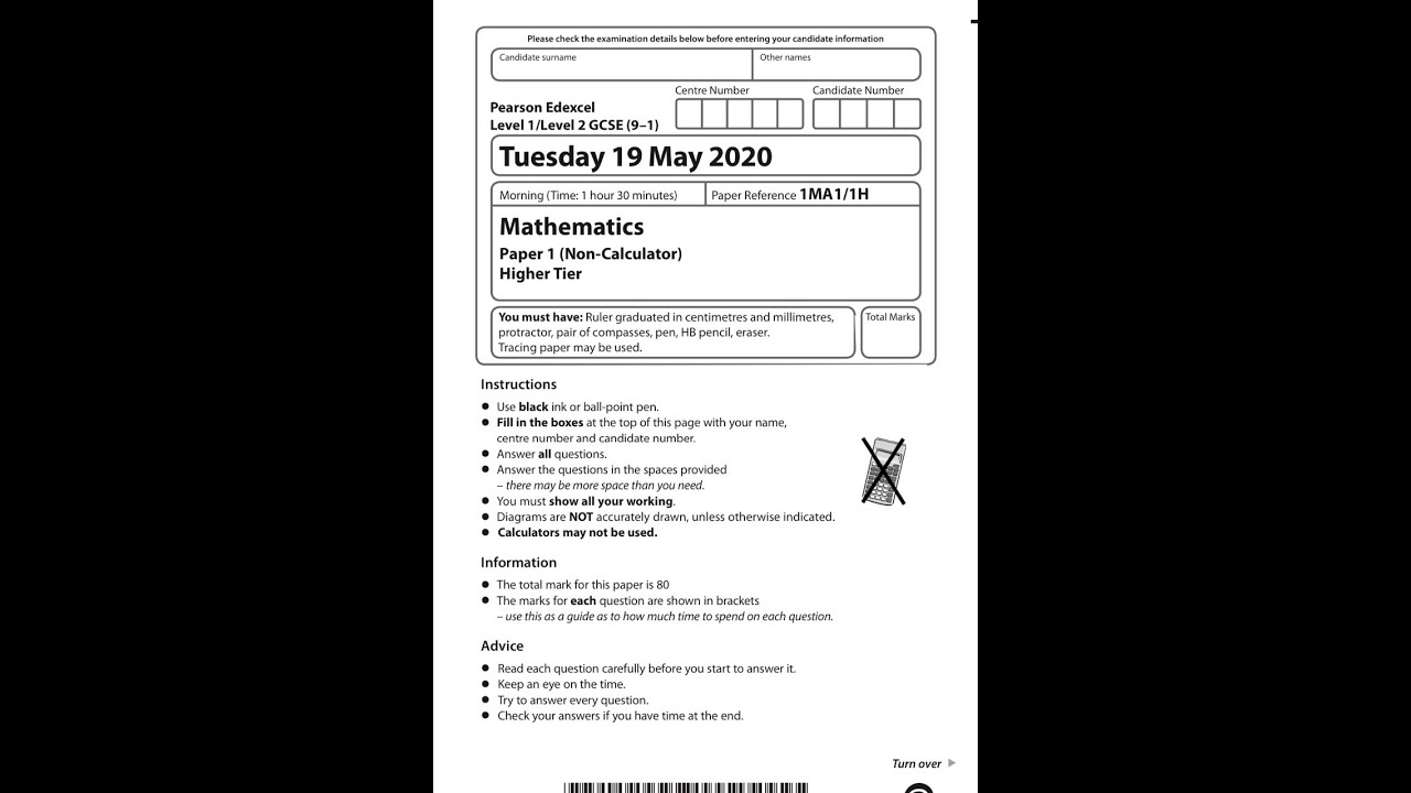 Edexcel GCSE Maths 2020 Higher Tier Paper 1 1MA1 1H Q17 Q22 Part 3