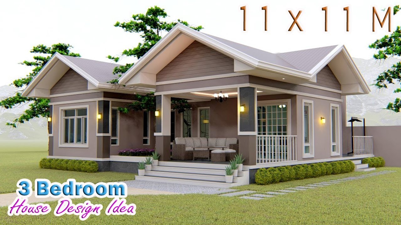 HOUSE DESIGN IDEA | 11 X 11 Meters | 3 bedroom Simple House - YouTube