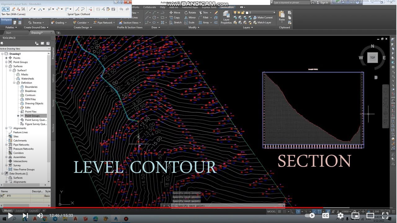 How to create level contour and Section - YouTube