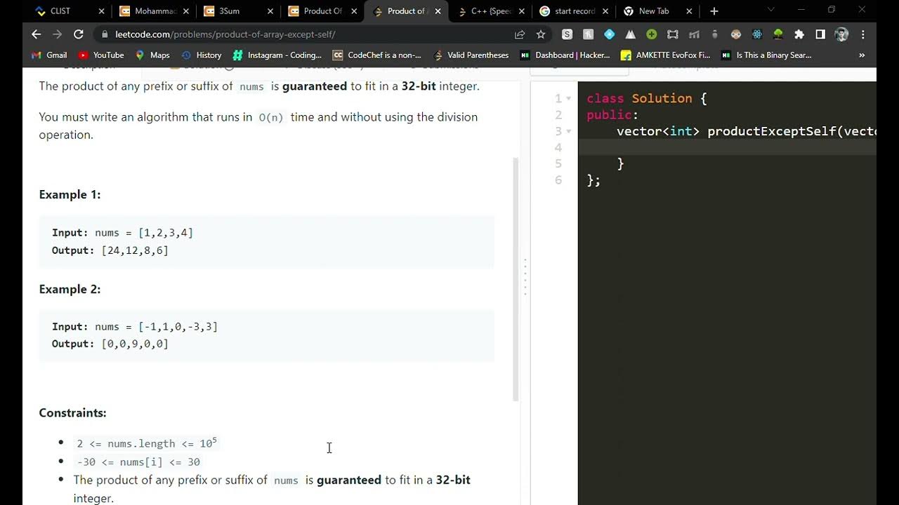Product Of Array Except Self Leetcode Problem Youtube