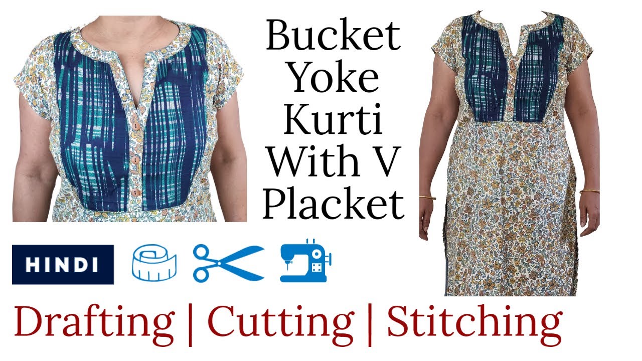 Bucket Yoke Kurti With V Placket | How To Sew V-Necks - YouTube
