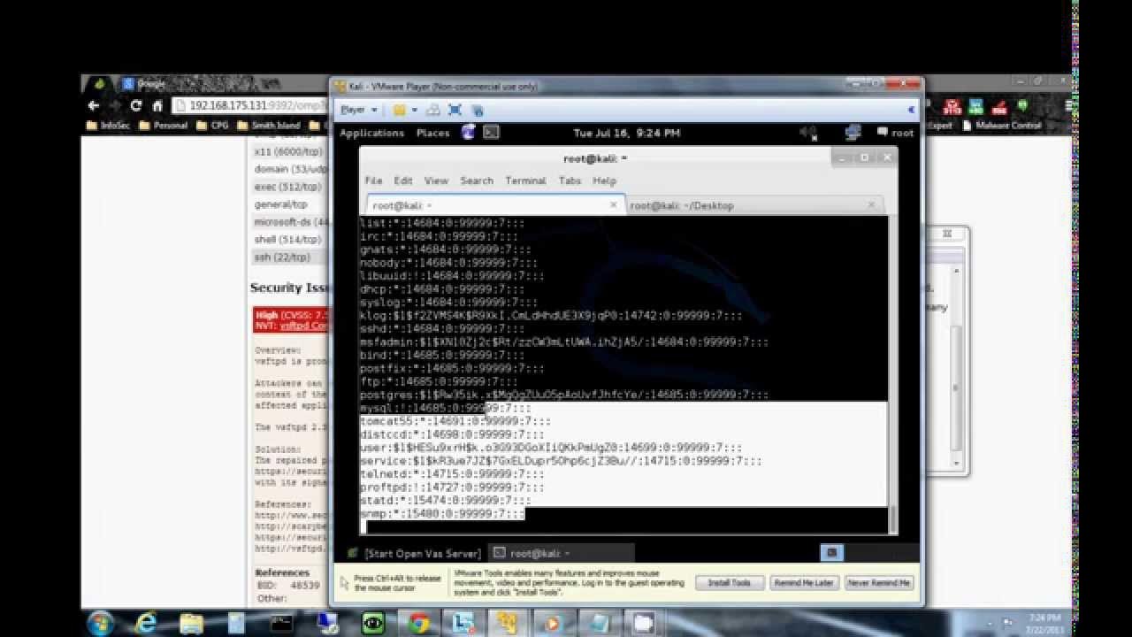 Hacking Metasploitable Linux Vulnerability / Getting a Remote Shell / Getting Hashed Passwords ...