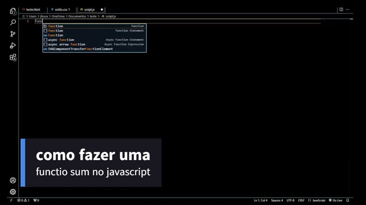como fazer uma function sum no javascript - YouTube