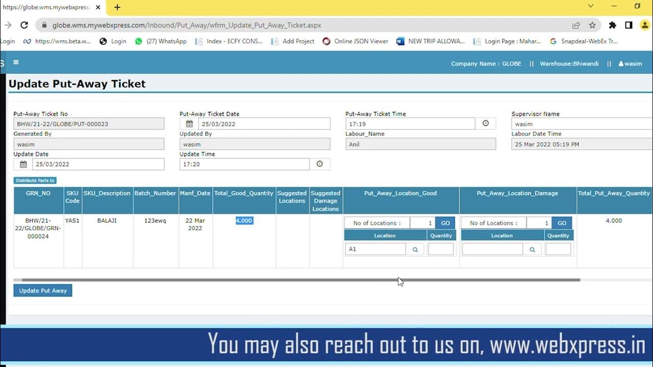 How to update PUTAWAY ticket using WebXpress warehouse management system || WebXpress - YouTube