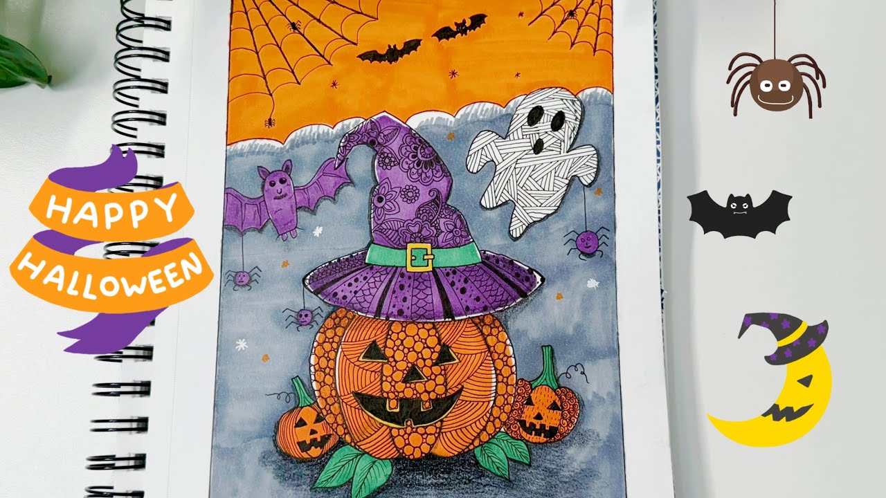 Halloween Poster Drawing Idea For Beginners | Step by step Tutorial ...