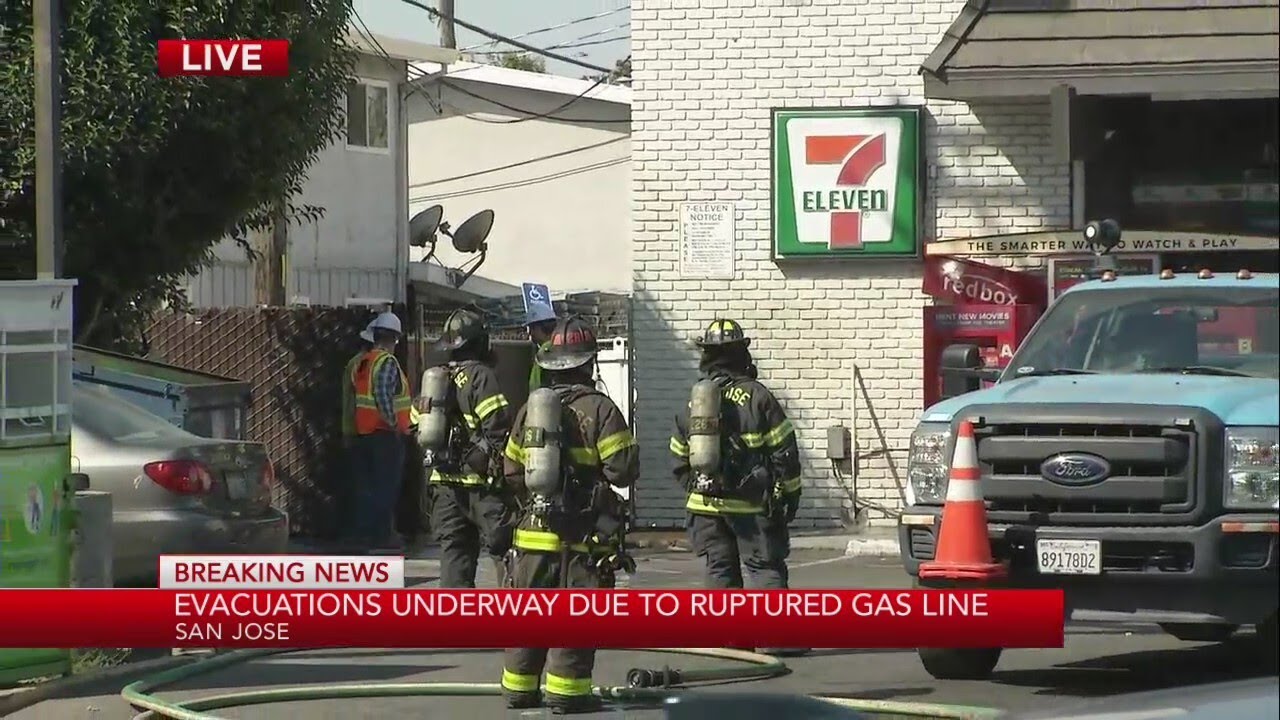 Ruptured gas line at San Jose 7-Eleven prompts evacuations - YouTube