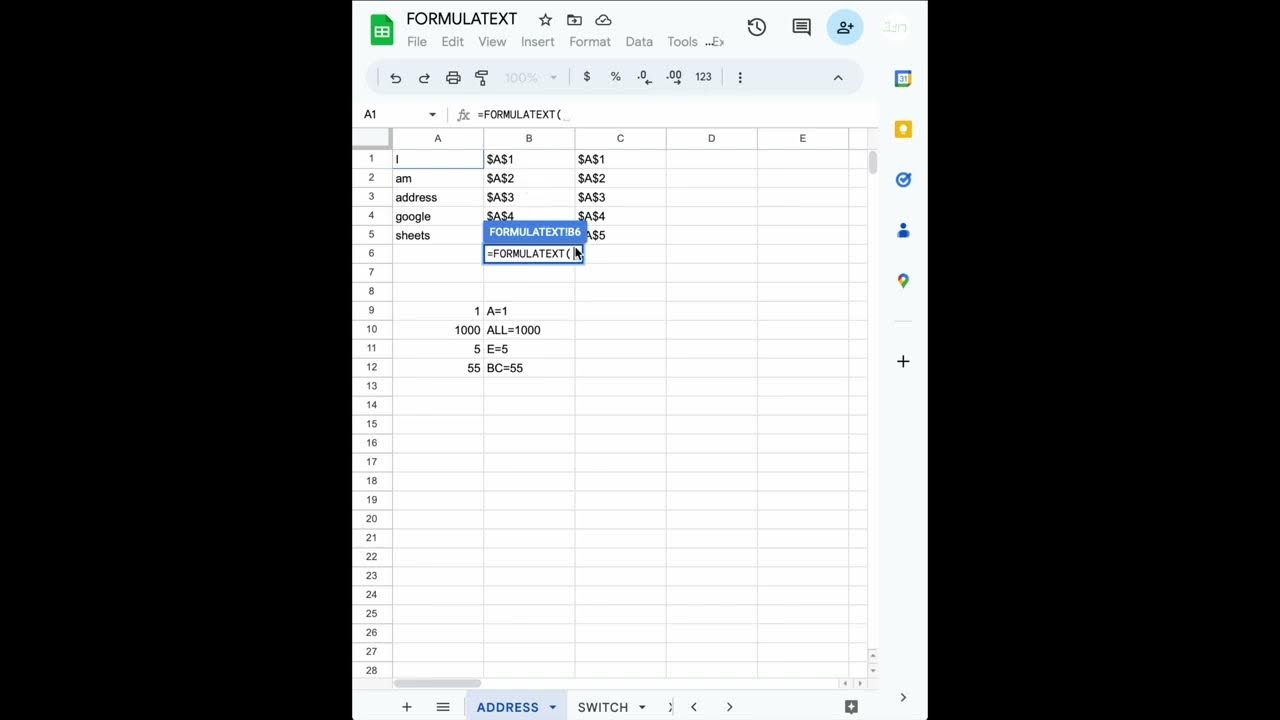 FORMULATEXT Function on Google Sheets - YouTube