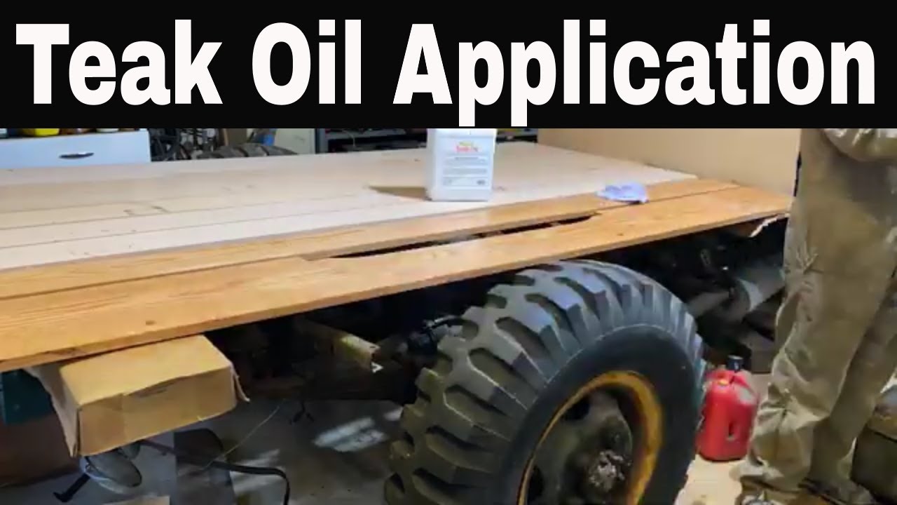 Applying teak oil to the bed boards of my truck - YouTube