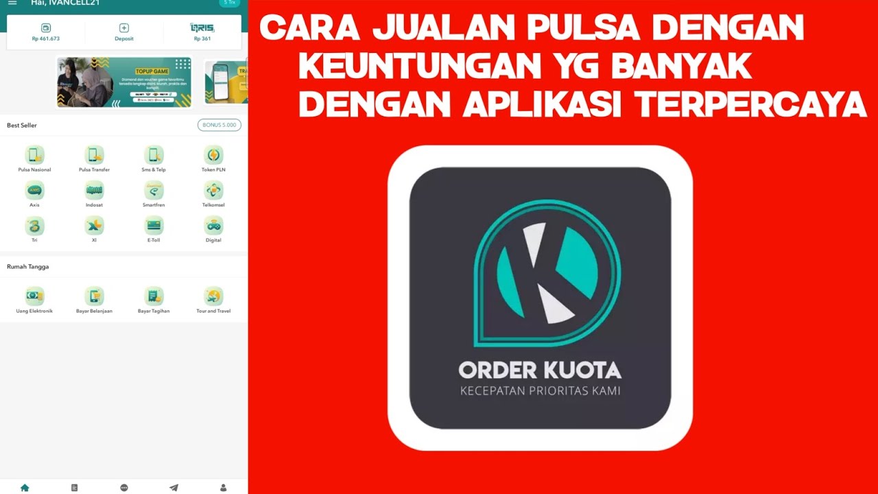 CARA JUALAN PULSA DENGAN APLIKASI TERPERCAYA/ORDER KUOTA - YouTube
