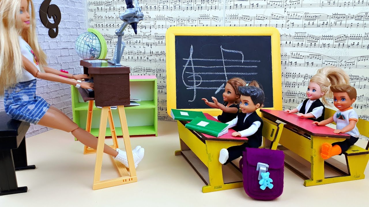 Baby dolls school life and music classroom - music lesson Barbie - YouTube