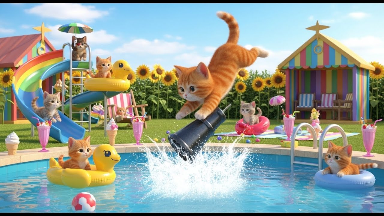Six Little Kittens Jumping in the Pool | Playful Kids Song | Preschool ...