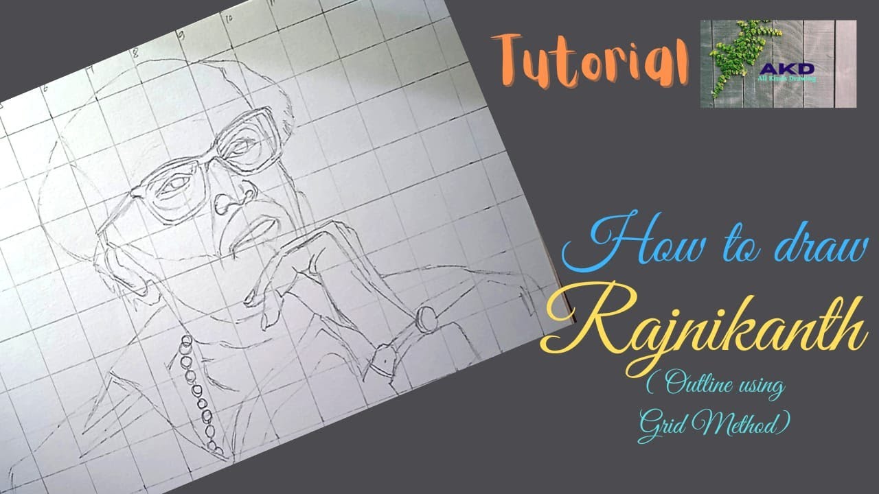 How to draw Super Star Rajinikanth outline | Outline using Grid Method ...