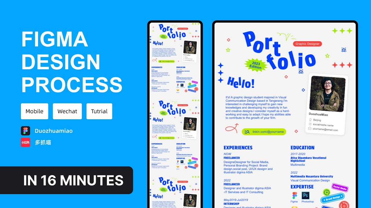 No.142: Cute Personal A4 Resume Template in Blue Sticker Style Figma ...