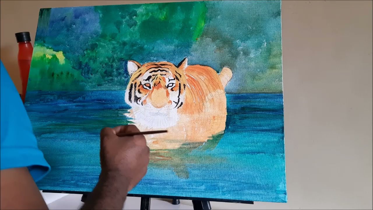 Tiger acrylic canvas painting - YouTube