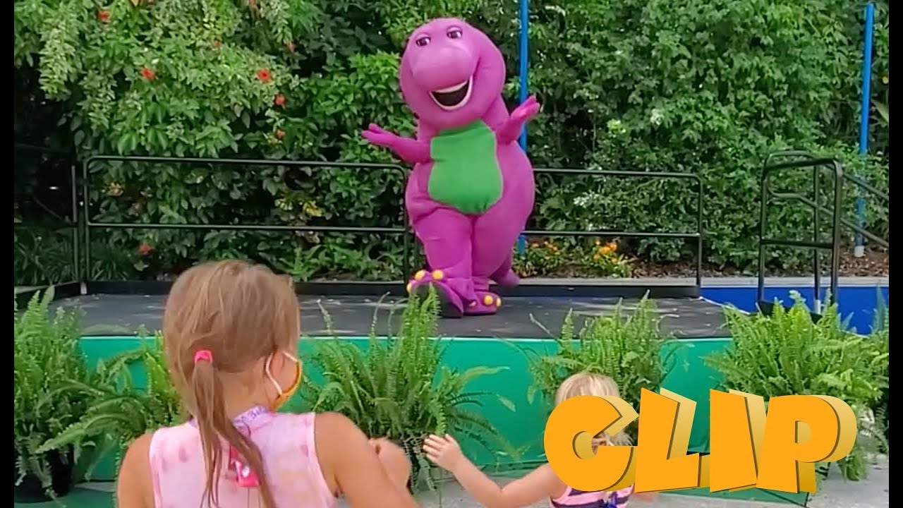 Barney shares a dance with friends social distancing at Universal ...