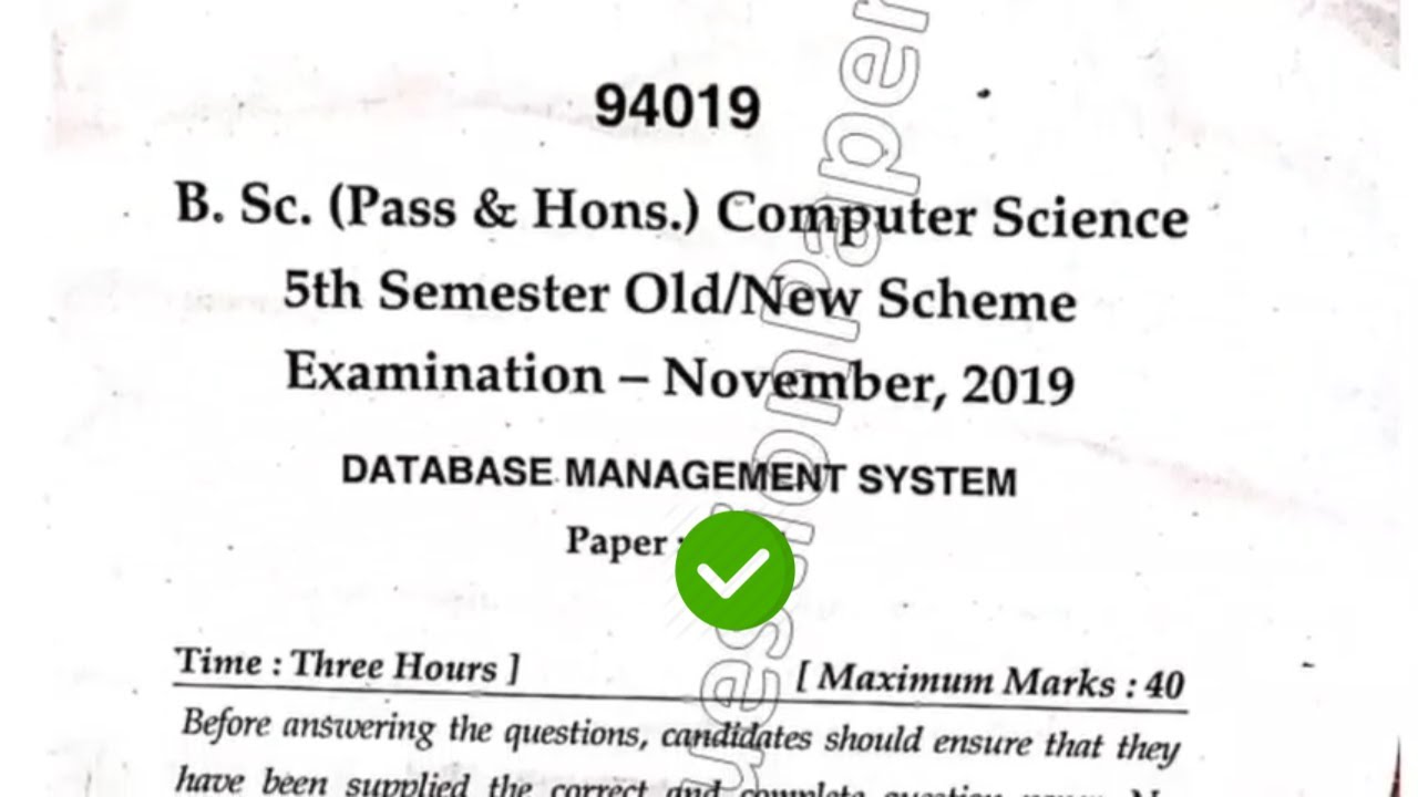 2019 Mdu BSc CS 5th Sem Database Management Question Paper - YouTube