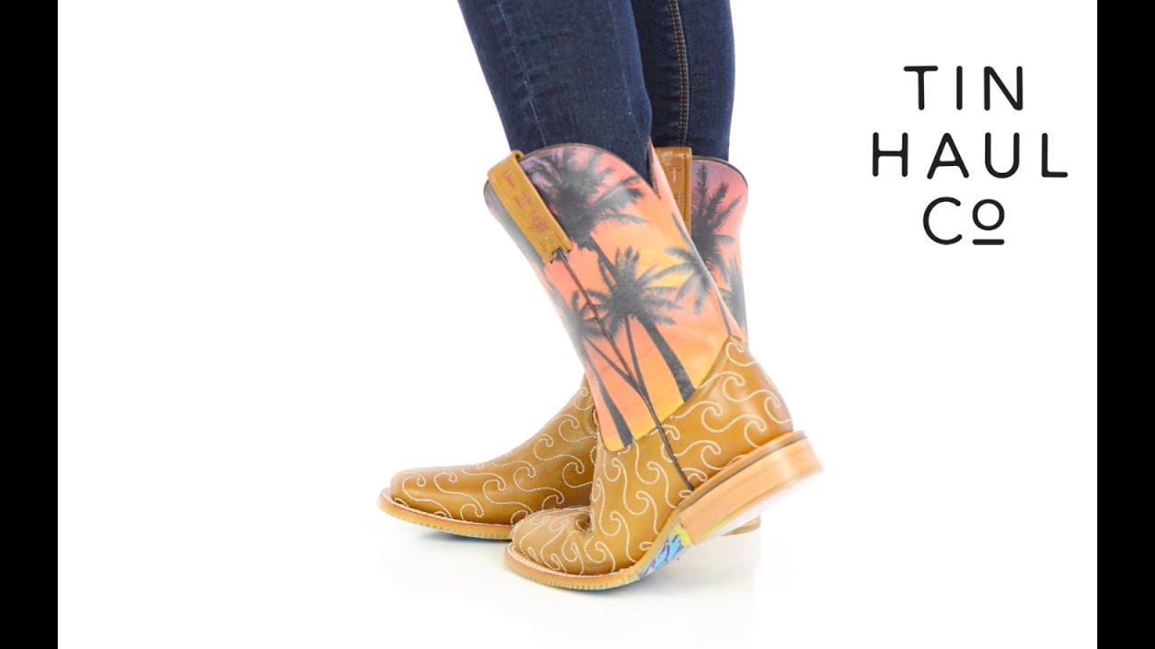 Tin Haul Ladies Aloha Tan Leather Cowboy Fish Tank Boots Style# 14-021 ...