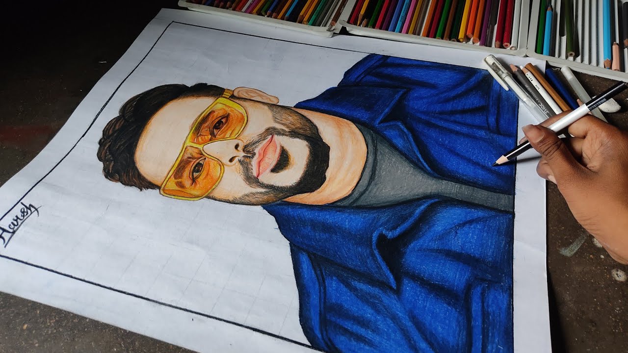 Drawing Badshah | A singer, a rapper | Harsh Rajak Art | Doms Colour ...