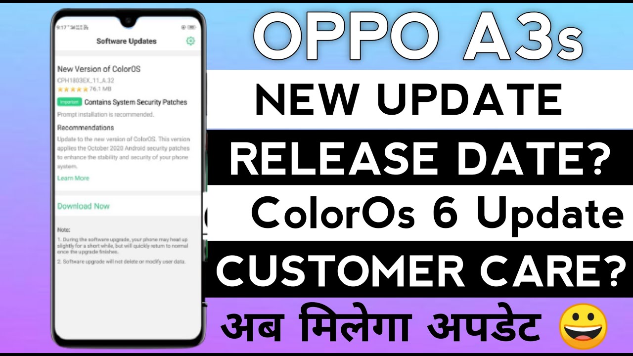 Oppo A3s New Update Date? |ColorOs 6 Update For Oppo A3s | November ...
