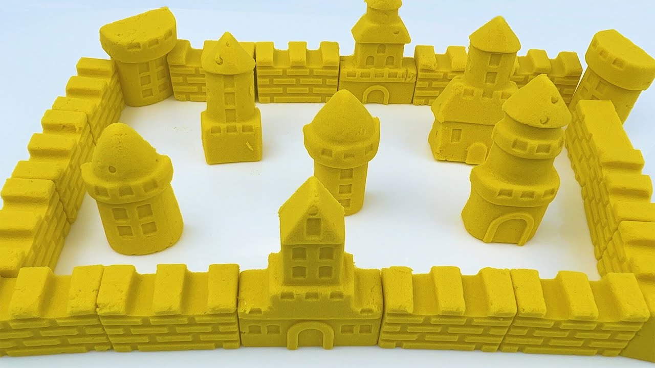 Very Satisfying Kinetic Sand ASMR - How To Make Yellow Castle | Cutting ...