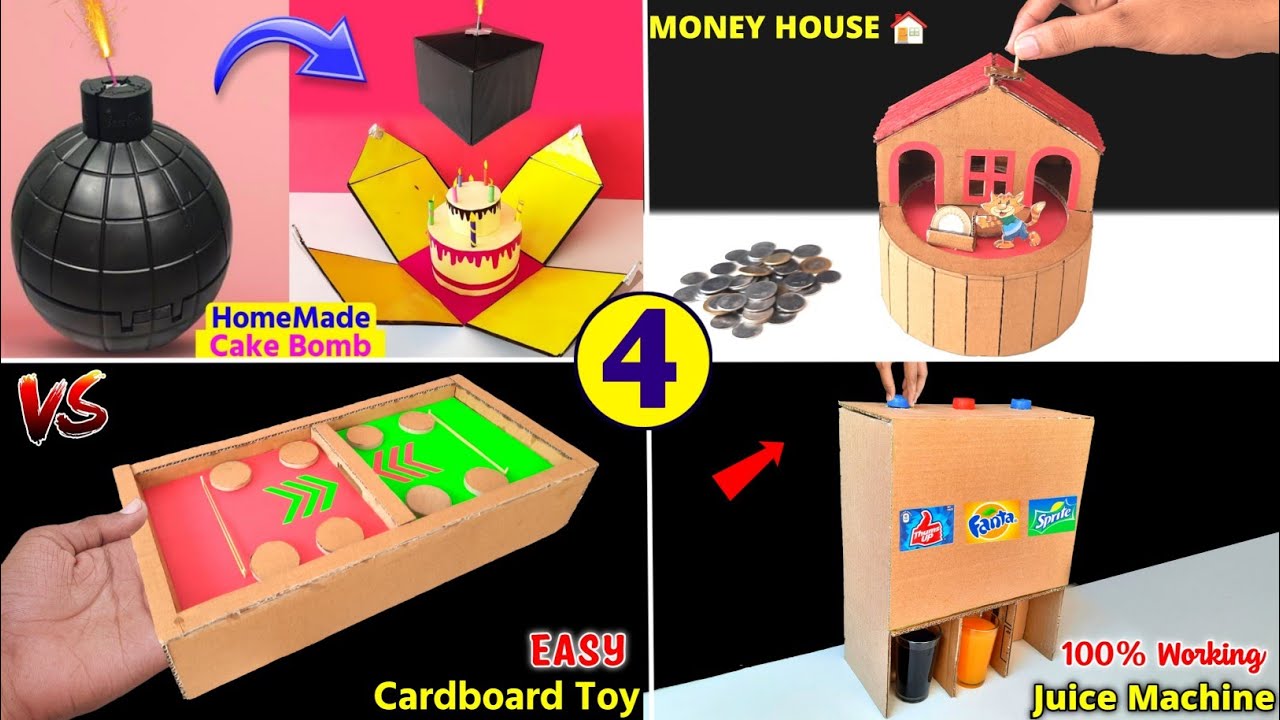 4 Best cardboard craft idea , how to make automatic juice machine , no ...