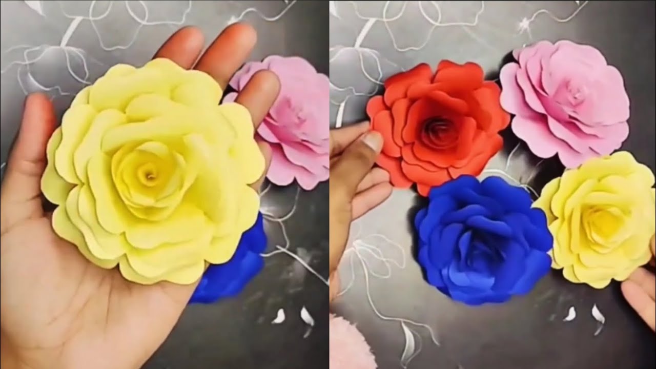 paper rose flowers making🌹//beautiful paper rose making ideas//handmade ...