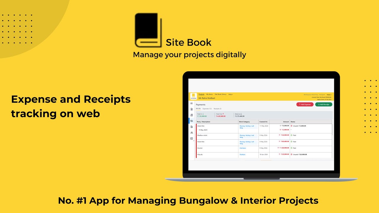 14. Site Book: Expense and Receipts tracking on web - YouTube