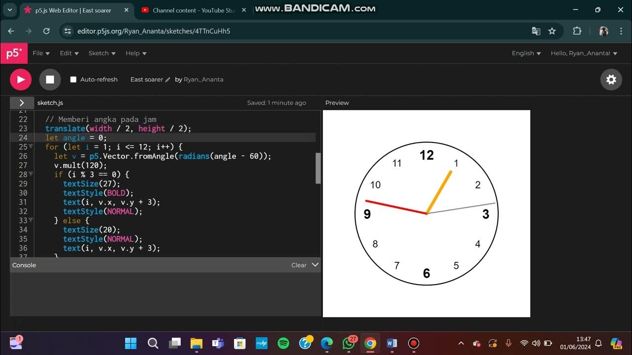 Program membuat Jam Analog menggunakan p5.js - YouTube