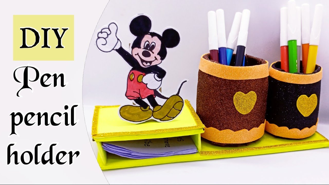 How to make Disney Mickey pen holder / DIY pen pencil holder - YouTube