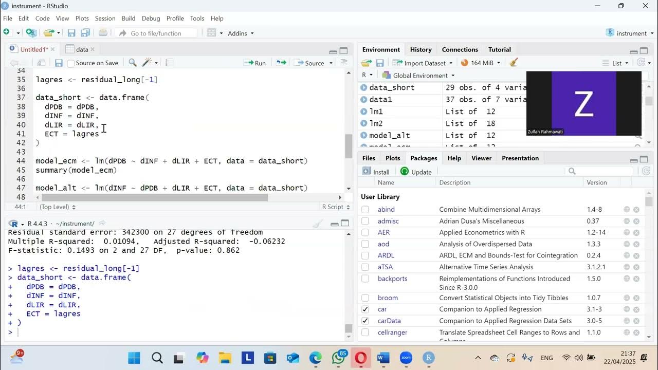 Error Correction Model ECM Menggunakan R-Studio - YouTube